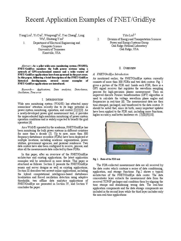 Recent Application Examples of Fnet/Grideye: Yong Liu, Yi Cui ...