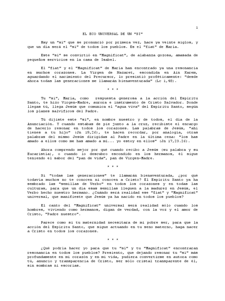 El "Sí" de María: Resonancia Universal | PDF | María, madre de Jesús ...