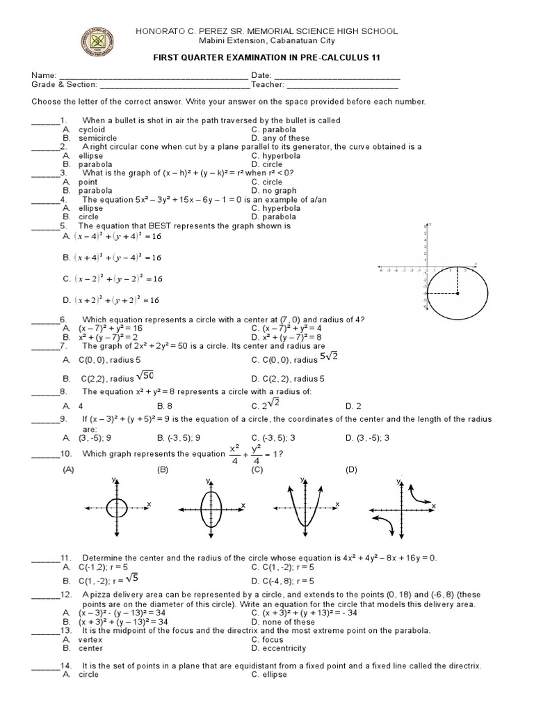 Pre Calculus Questions True | PDF | Ellipse | Differential Geometry
