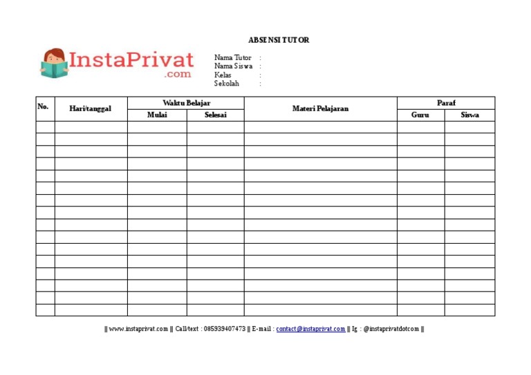 Absensi Belajar Private Les untuk Satu Kelas | PDF