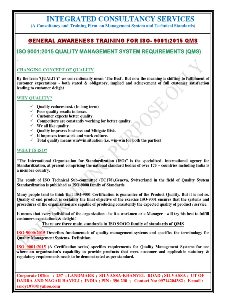 General Awareness On Iso 9001 | PDF | Iso 9000 | Quality Management System