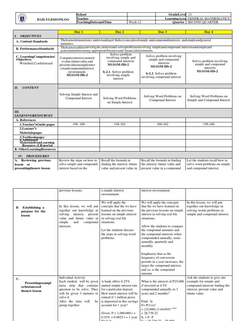 DLL Gen Math Week 12 | PDF | Interest | Present Value