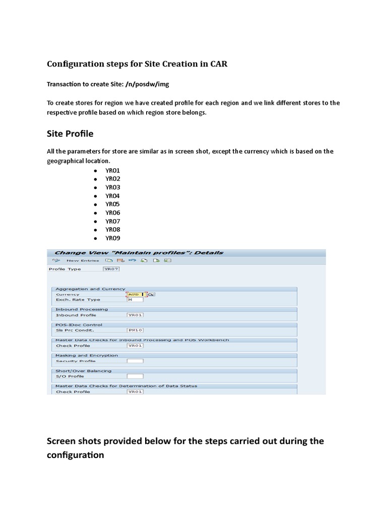 SAP CAR - Configuration Steps For Site Creation | PDF