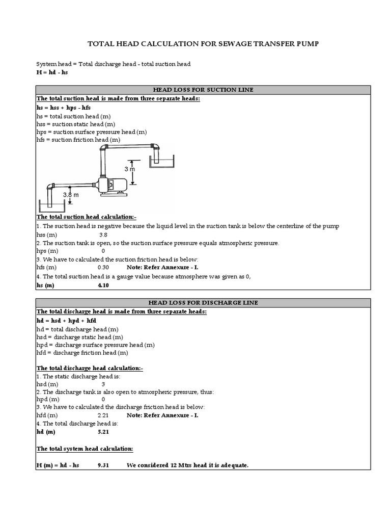 Head Calculation For Sewage Transfer Pump - 19.05.2012 Final | Download ...