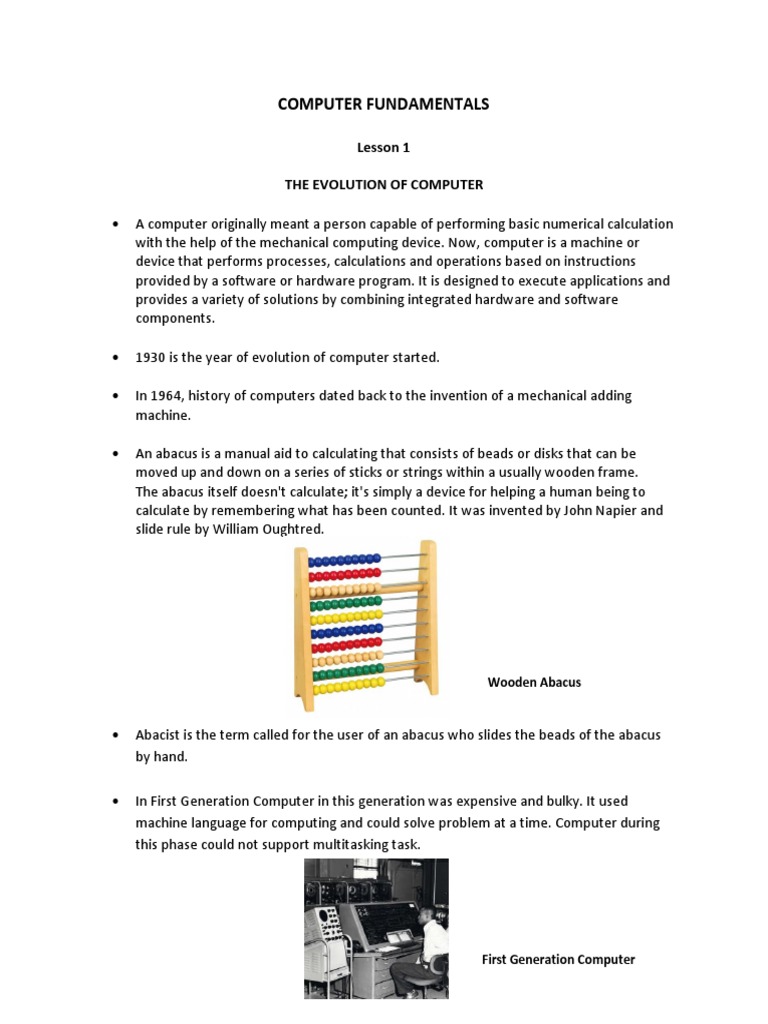 Lesson 1 Summary of Computer - Computer Fundamentals | PDF | Microprocessor | Central Processing ...