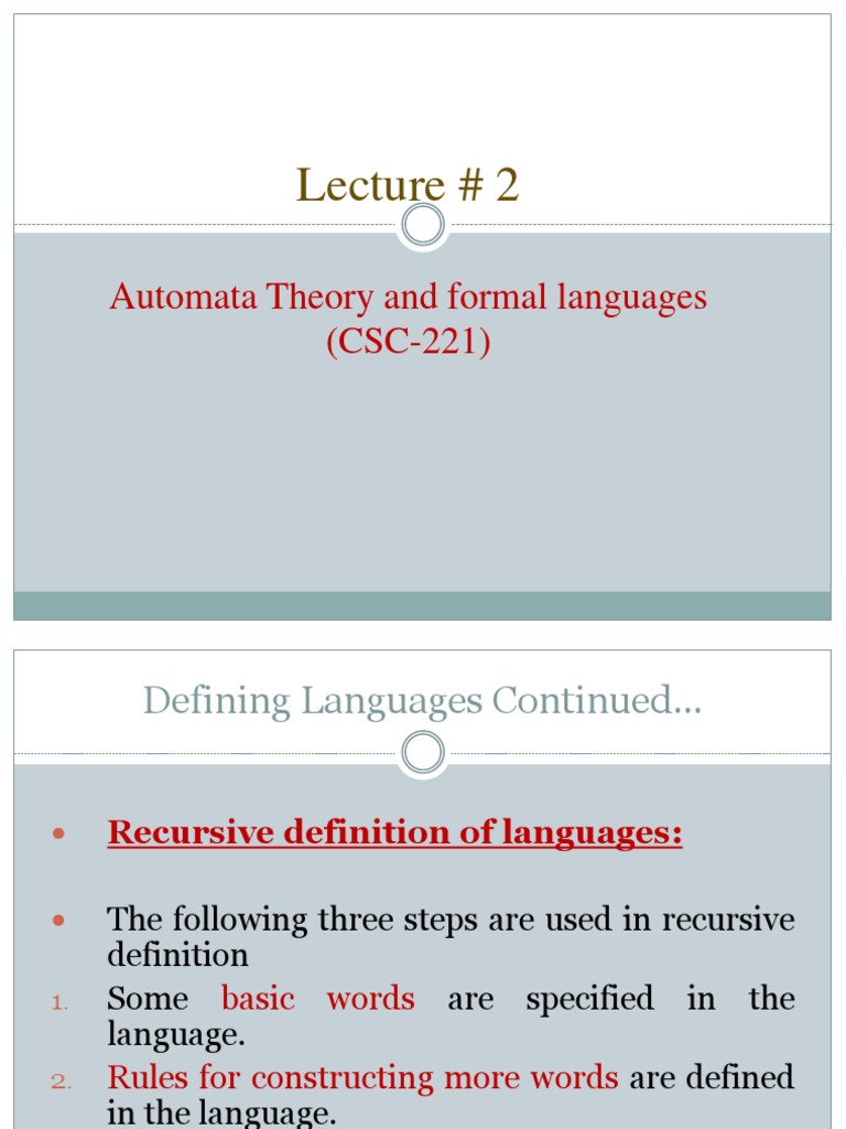 Lecture # 2: Automata Theory and Formal Languages (CSC-221) | PDF ...
