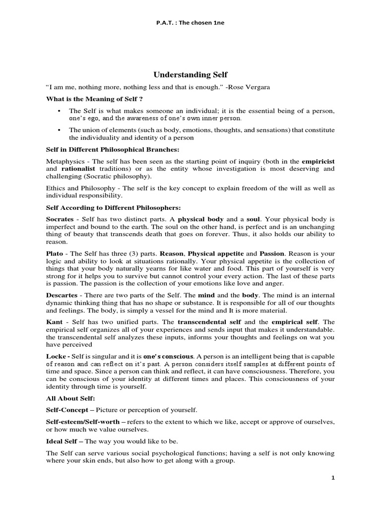 Understanding Self Society and Culture | PDF | Philosophy Of Self ...