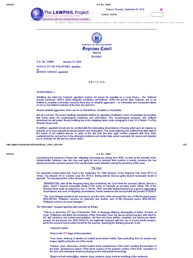 People vs. Genosa | PDF | Mitigating Factor | Domestic Violence