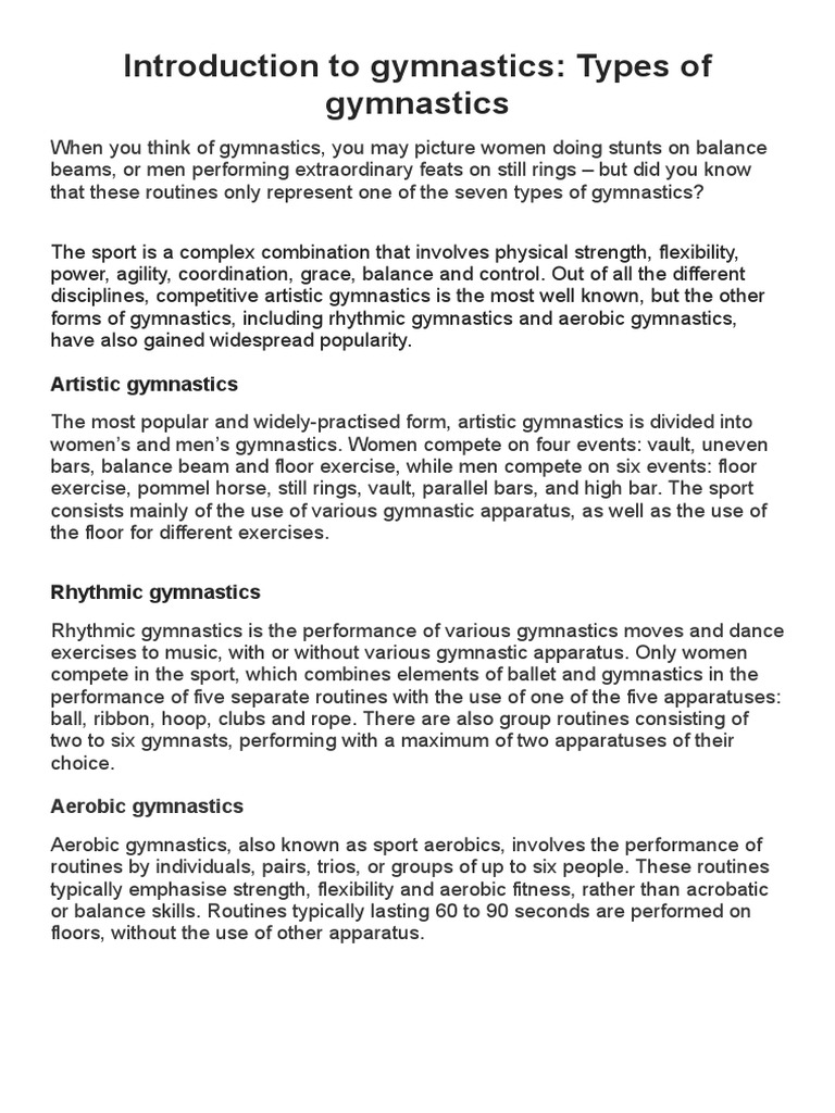 Introduction To Gymnastics: Types of Gymnastics | PDF