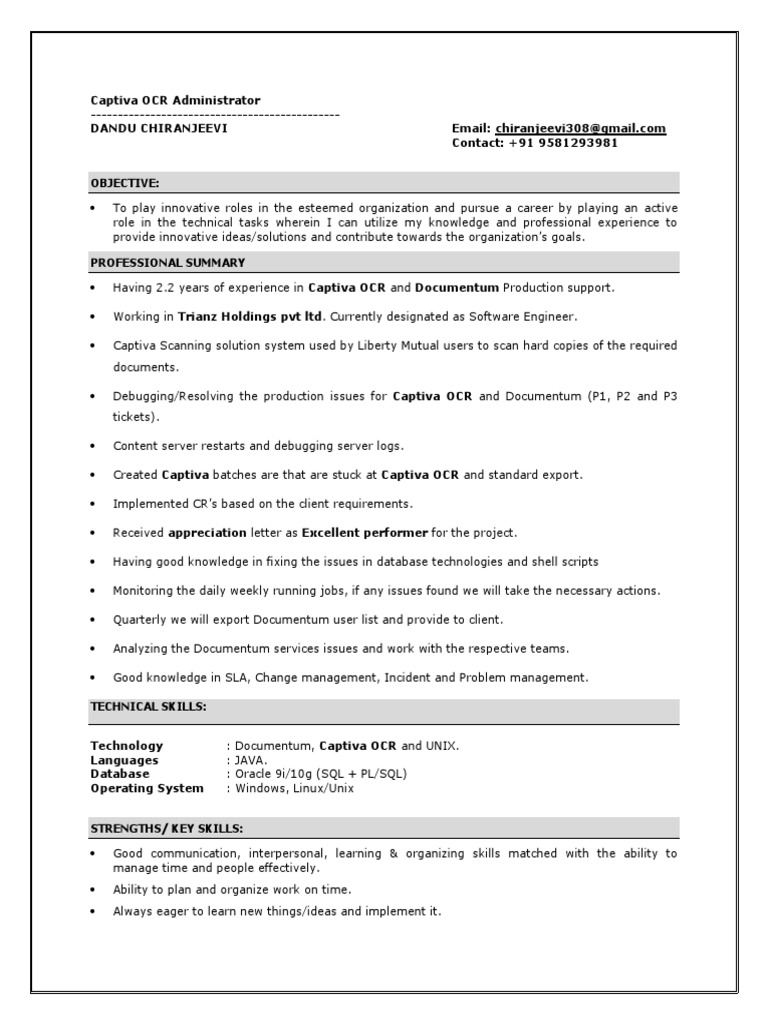 Chiranjeevi Captiva RESUME | PDF | Information Technology Management ...