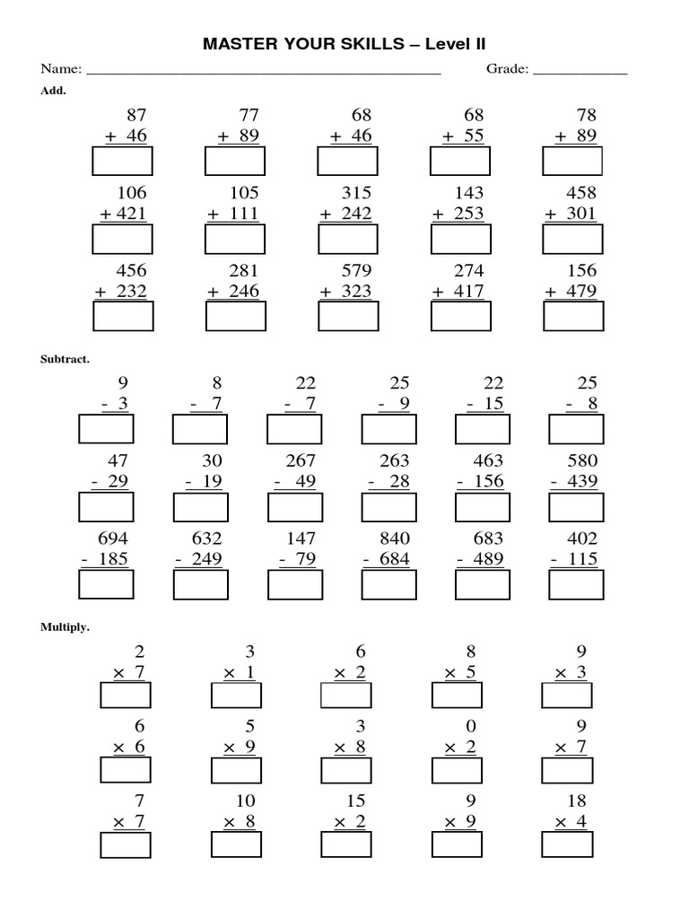 Master Level II Math Skills Worksheet | PDF
