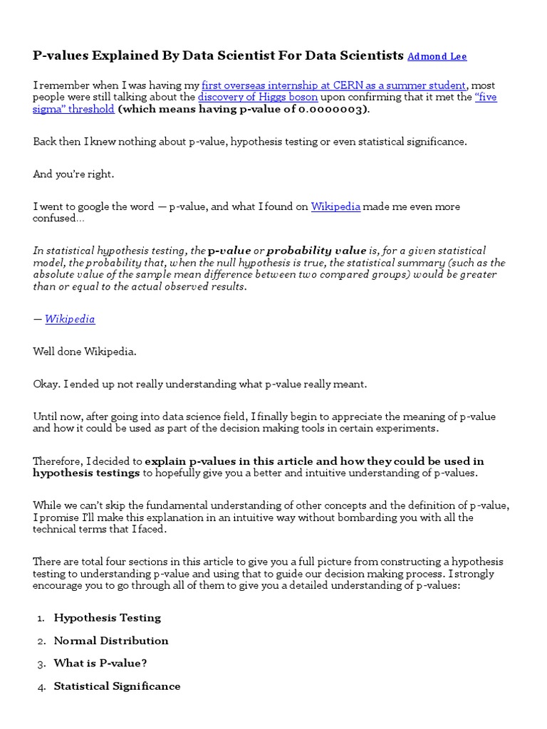 Understanding P-Values in Hypothesis Testing | PDF | P Value ...