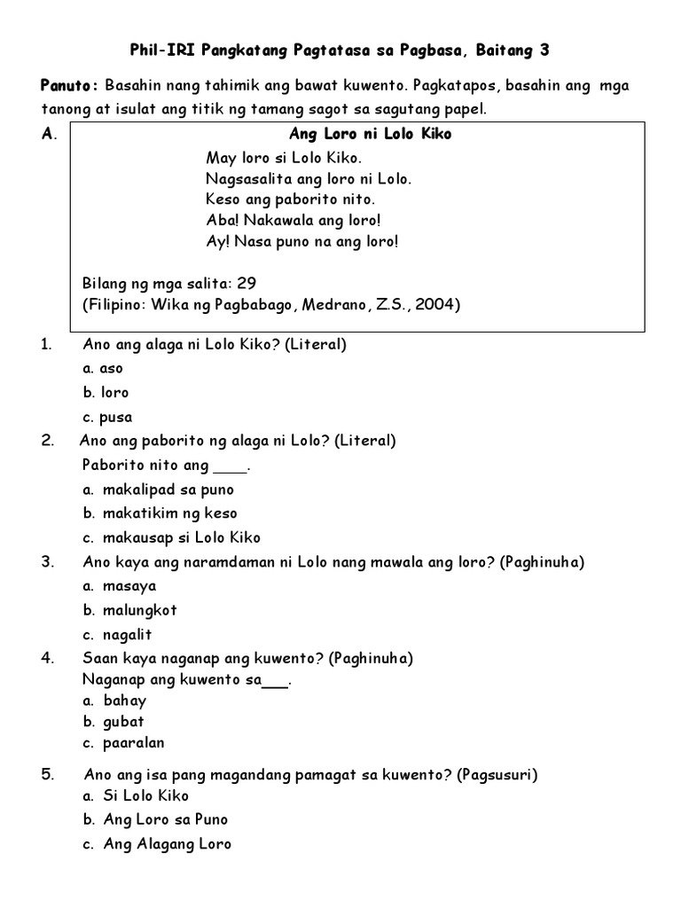 Phil-Iri Reading Materials Grade 3-6 Fil&English | PDF