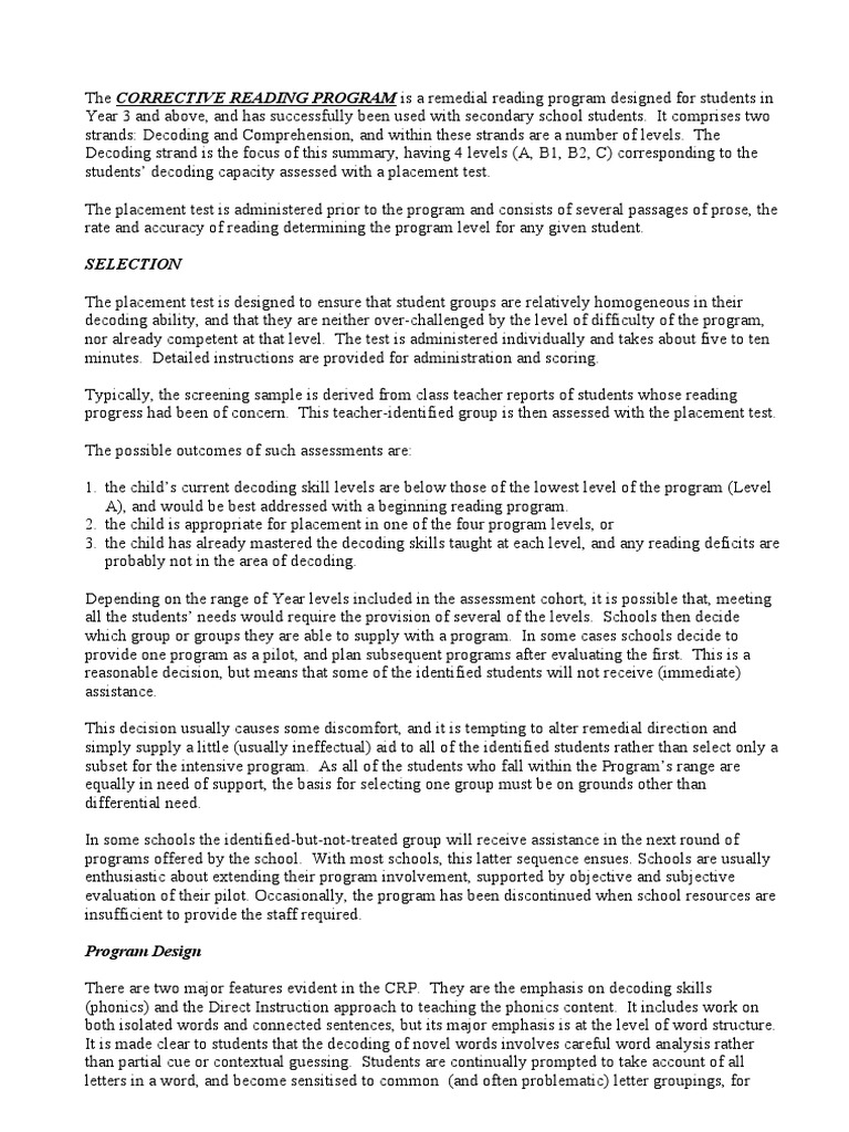 Corrective Reading Program in Secondary Schools PDF | PDF | Teachers ...