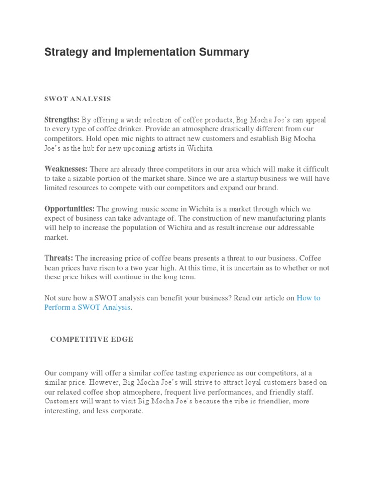 Strategy and Implementation Summary: Swot Analysis | Download Free PDF ...