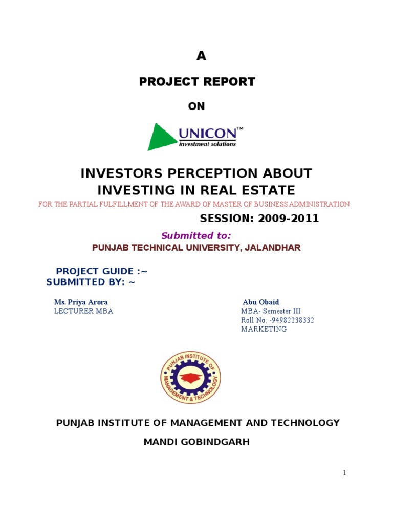 Investors Perception About Investing in Real Estate: Project Report ...