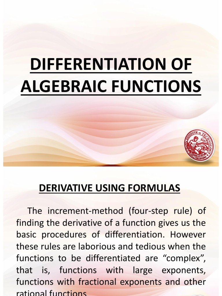 Lesson 4 - DIFFERENTIATION OF ALGEBRAIC FUNCTIONS | PDF | Derivative ...