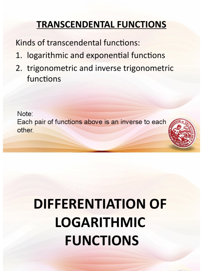 Lesson 5 Differentiation of Transcendental Functions | PDF | Logarithm | Trigonometric Functions