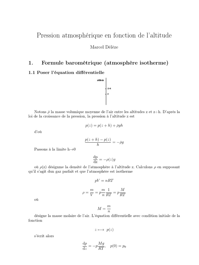 Pression atmosphérique et altitude | PDF | Mécanique statistique ...