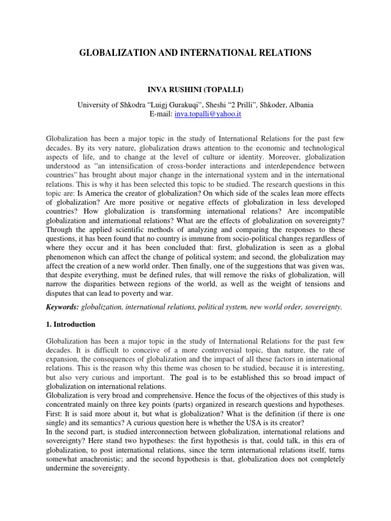 Impact of Globalization on IR | PDF | Globalization | International ...