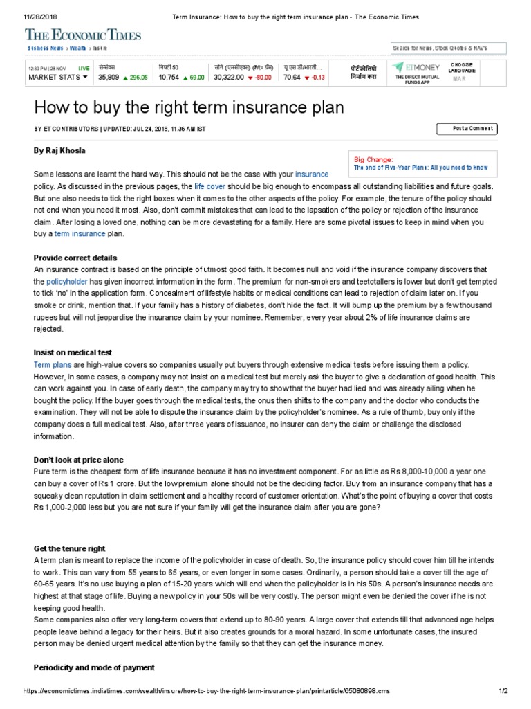How To Buy The Right Term Isurance Plan | PDF | Insurance Policy ...