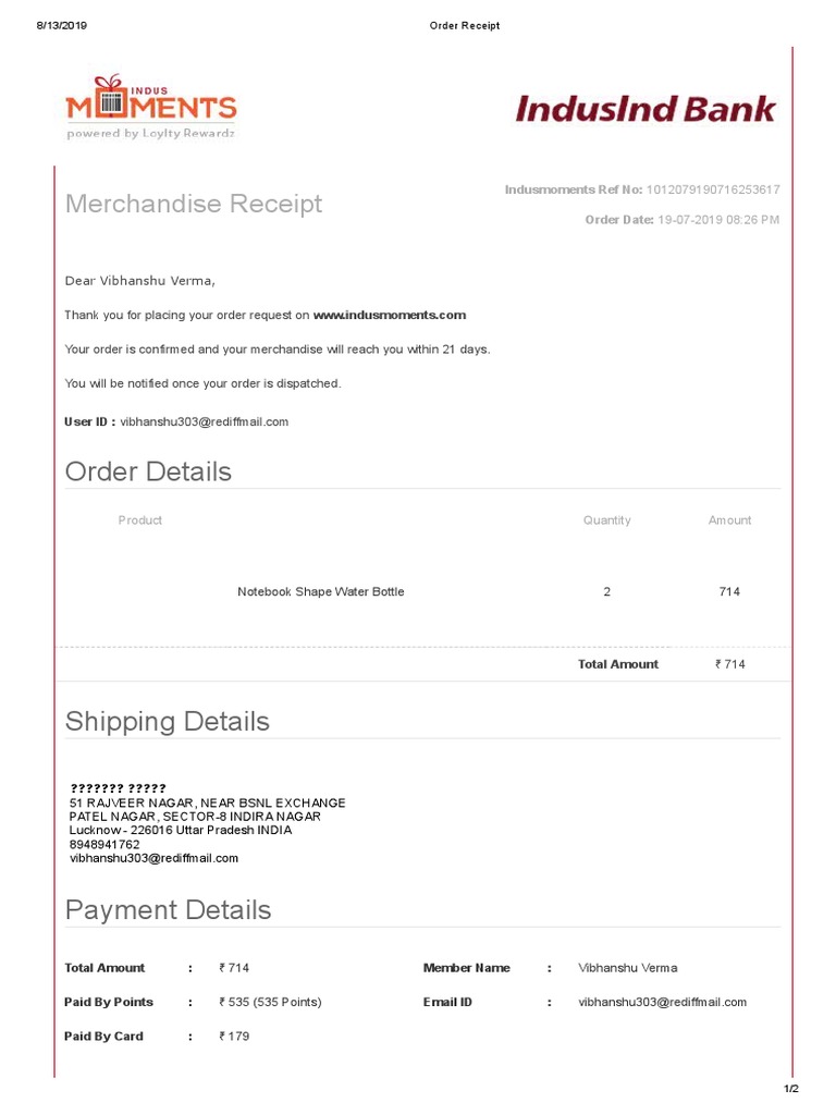 Merchandise Receipt: Order Details | PDF | Receipt | Voucher