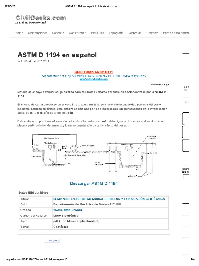 Ensayo ASTM D 1194: Capacidad del Suelo | PDF | Fundación (Ingeniería ...
