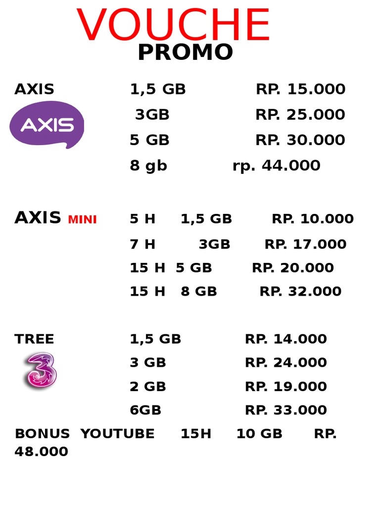 Promo: Axis 1,5 GB RP. 15.000 3GB RP. 25.000 5 GB RP. 30.000 8 GB Rp ...
