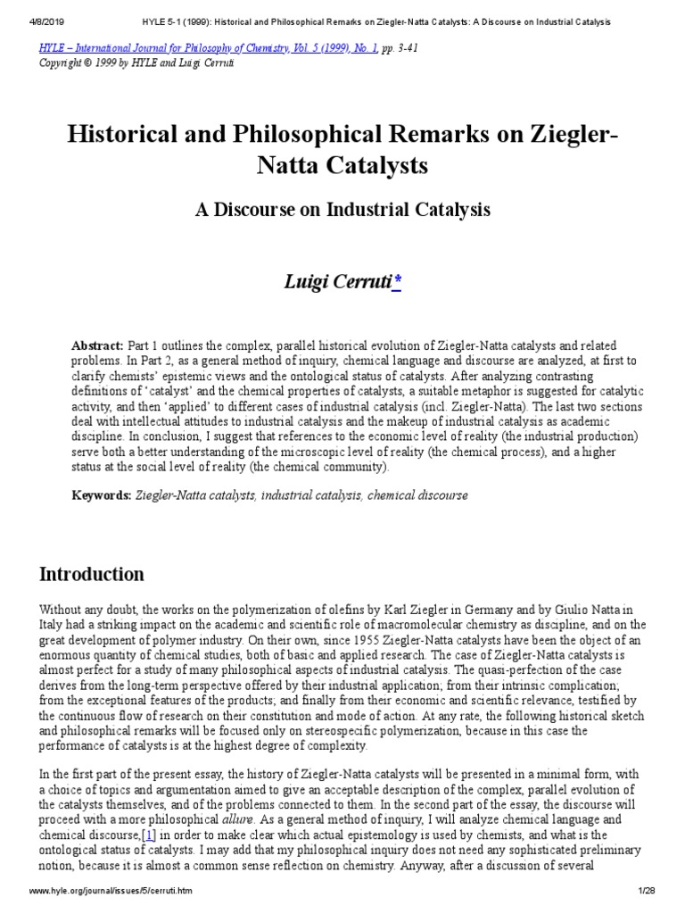 History of Ziegler-Natta Catalysts | PDF | Catalysis | Chemical Substances