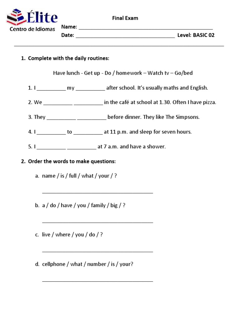 Basic 2 Final Exam | PDF