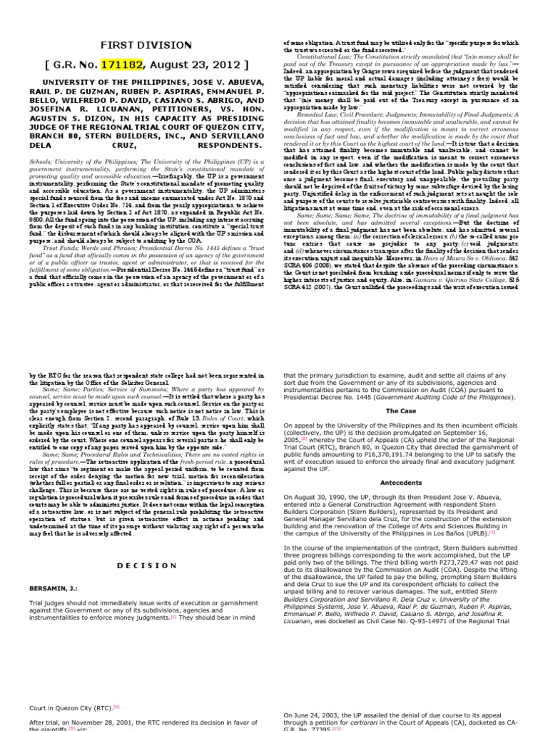 A5 UP Vs Dizon | PDF | Judgment (Law) | Garnishment