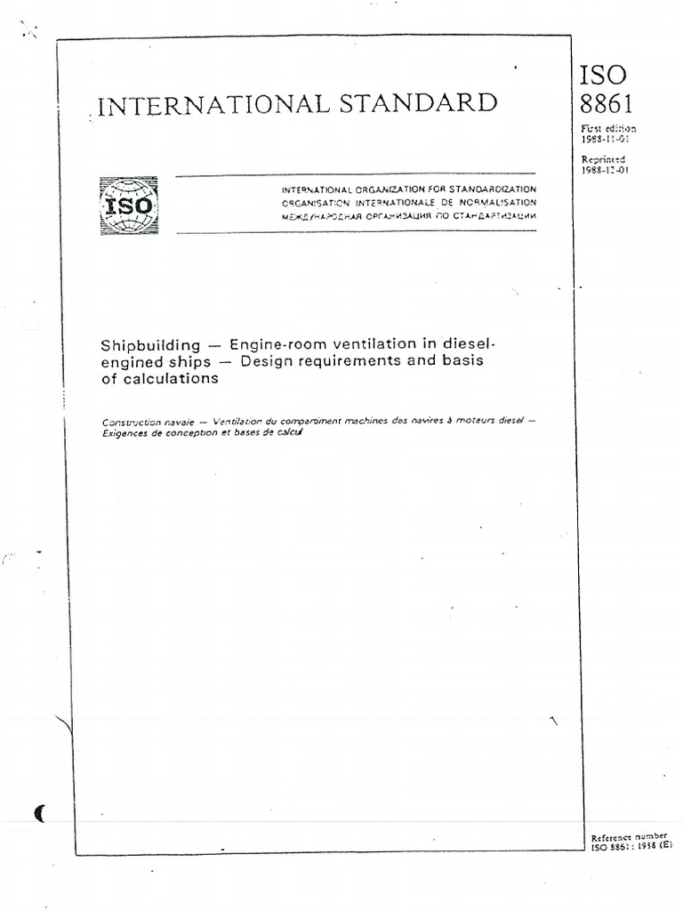 ISO 8861-1988 - Engine Room Ventilation in Diesel Engined Ships PDF | PDF