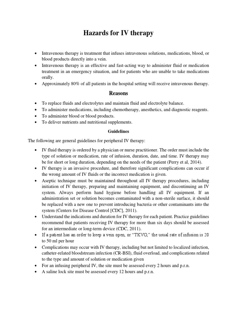 IV Therapy Hazards and Guidelines | PDF | Intravenous Therapy | Thrombosis