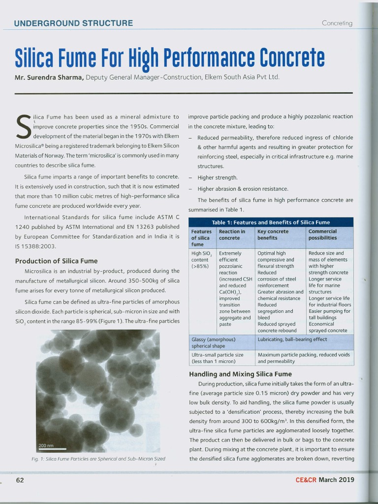 Silica Fume For High Performance Concrete | PDF
