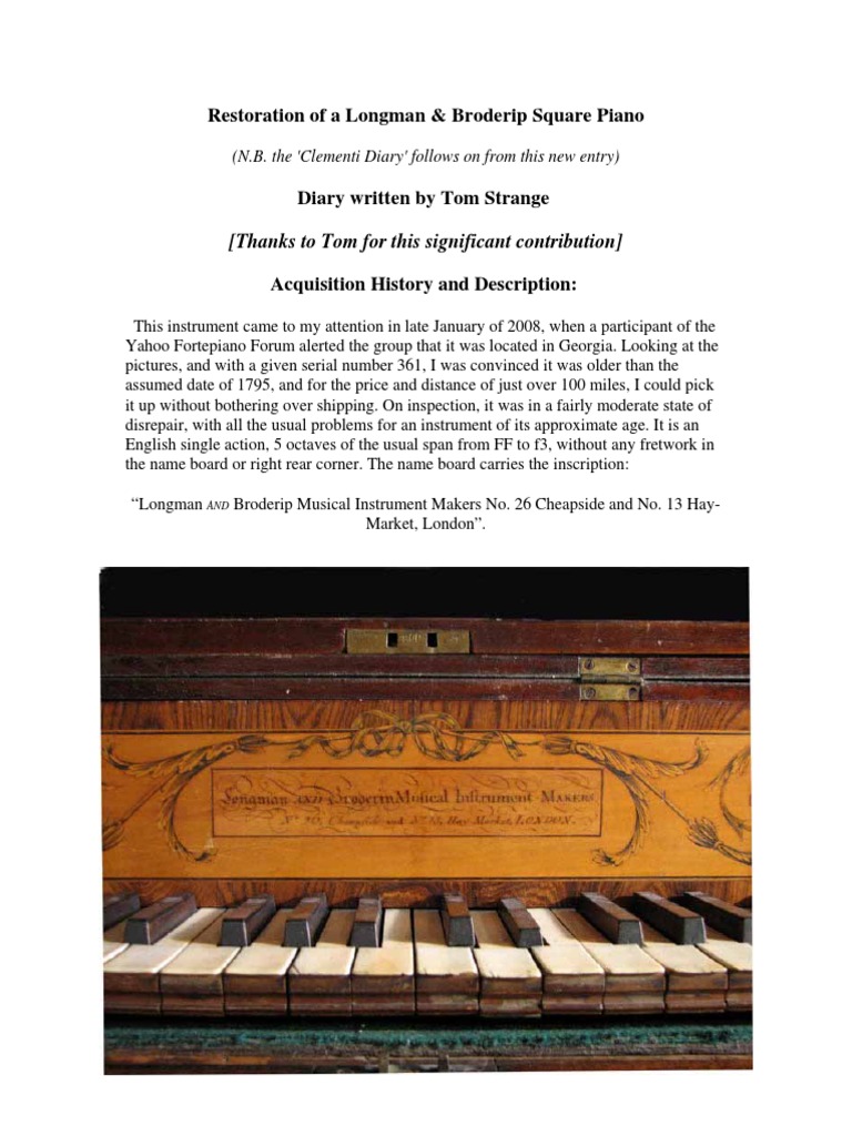 Restoration of A Longman Broderip 1785 | PDF | Piano | Textiles