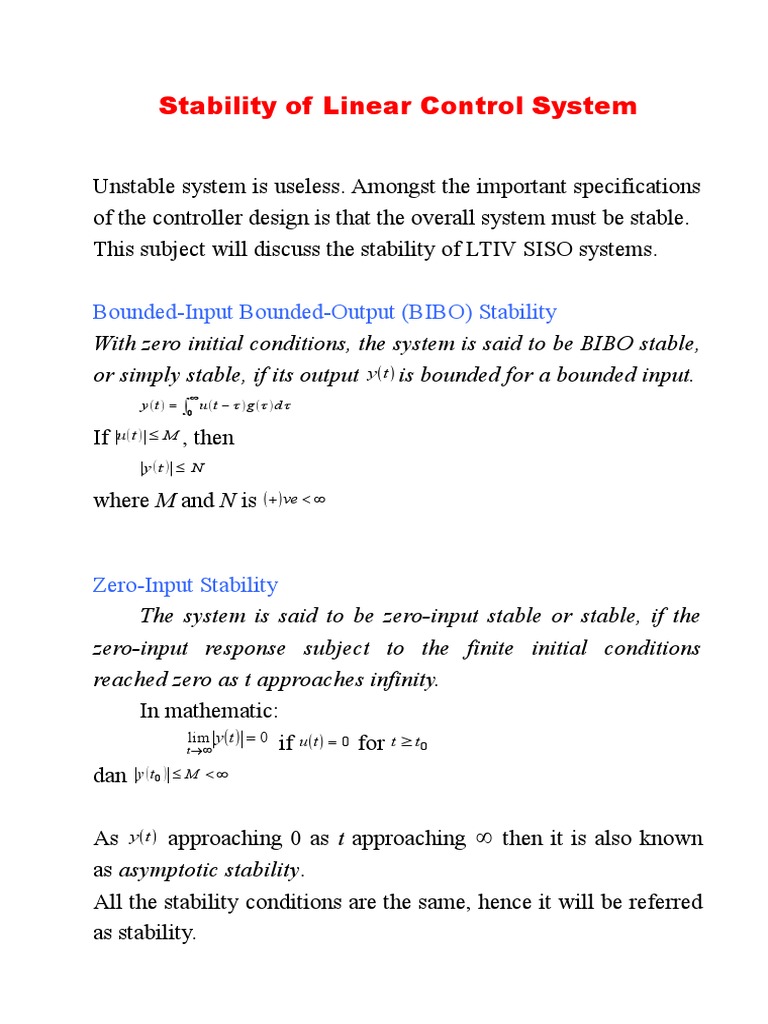 Stability of Linear Control System: Bounded-Input Bounded-Output (BIBO) Stability | Download ...