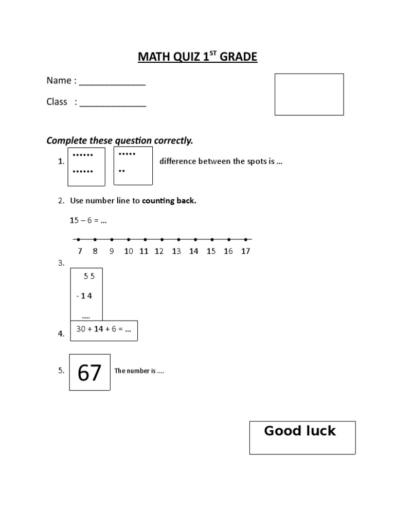 Math Quiz 1ST Grade | PDF | Teaching Methods & Materials