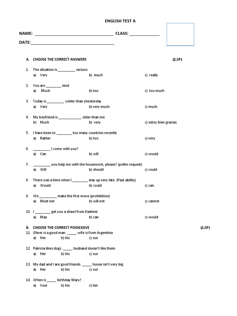 English Test A NAME: - CLASS: - DATE | PDF | Onomastics | Language ...