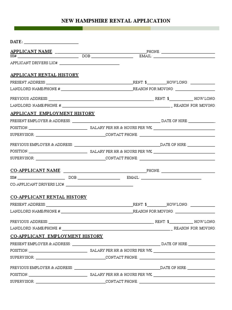 New Hampshire Rental Application | PDF | Renting | Landlord