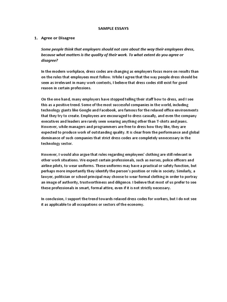 Sample Essays 1. Agree or Disagree | PDF | Closed Circuit Television ...