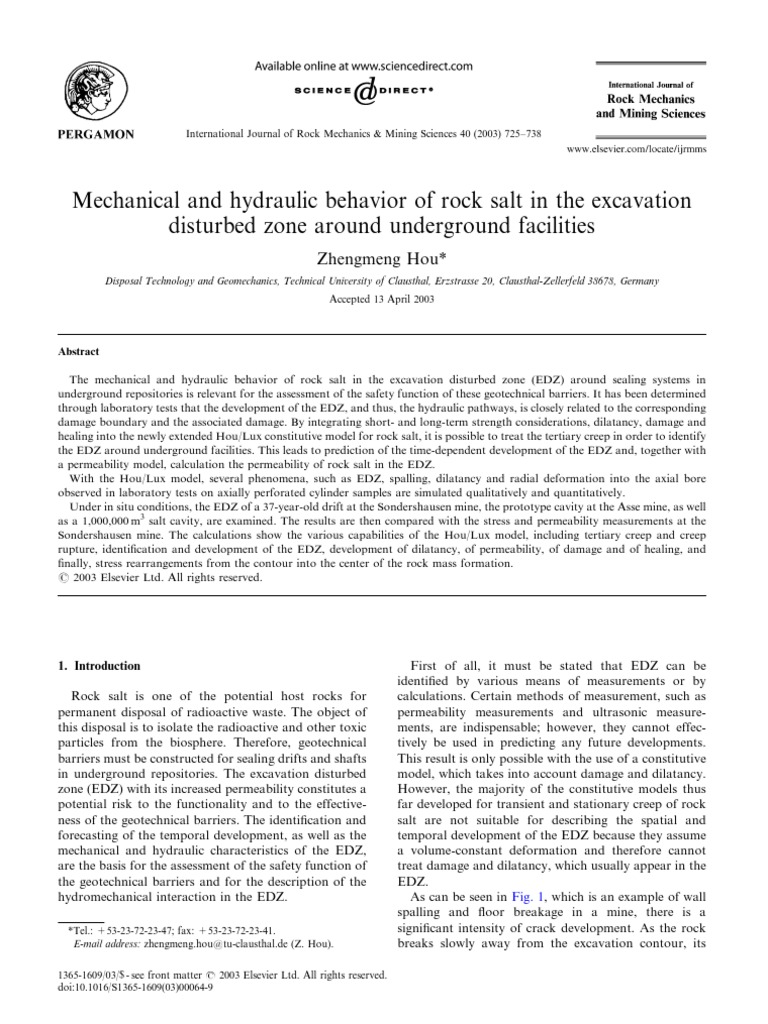 Mechanical and Hydraulic Behavior of Roc | PDF | Creep (Deformation ...