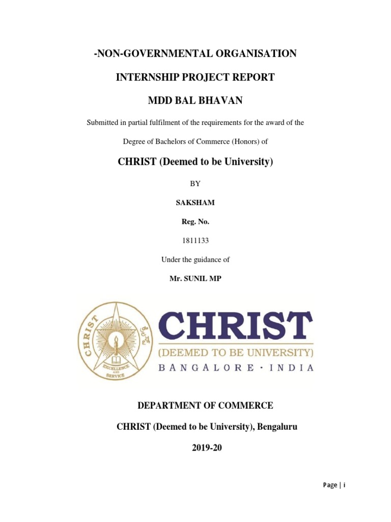 Non-Governmental Organisation Internship Project Report MDD Bal Bhavan ...