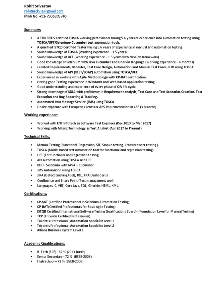 Resume - Test Analyst | PDF | Software Testing | Selenium (Software)