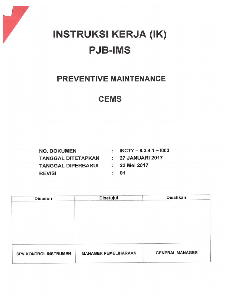 Instruksi Kerja (IK) PJB-IMS - CEMS PDF | PDF
