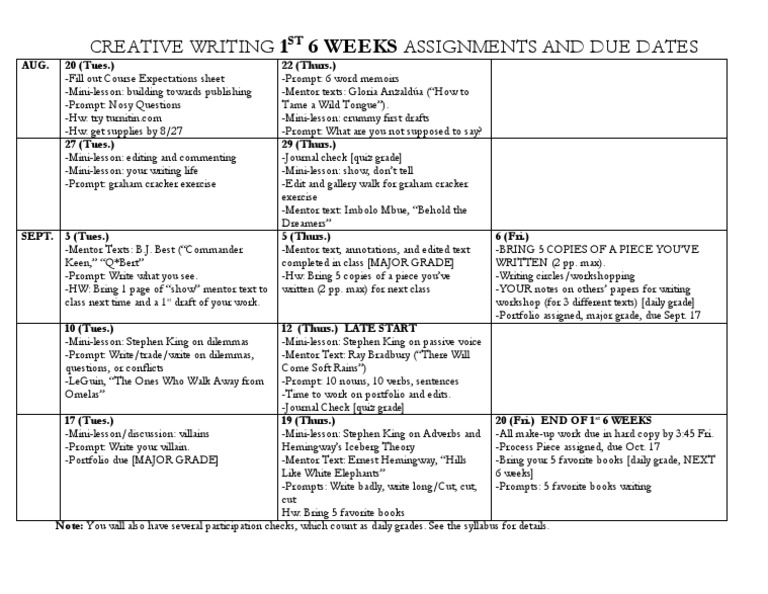 CW Calendar 1st 6 Weeks 2019-2020 | PDF | Semiotics | Morphology