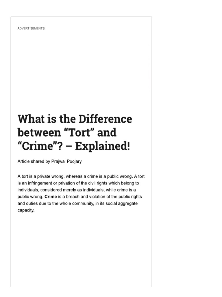 What Is The Difference Between "Tort" and "Crime" - Explained! PDF | PDF