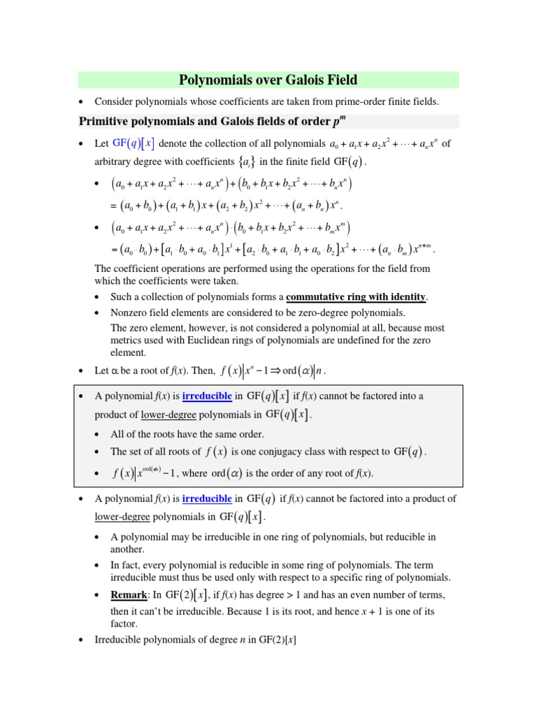 Polynomials Over Galois Field | PDF | Field (Mathematics) | Polynomial