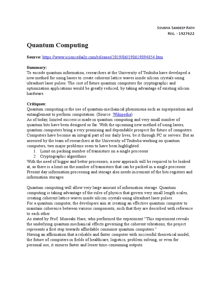 Quantum Computing: Source: Summary | PDF | Quantum Computing | Quantum ...