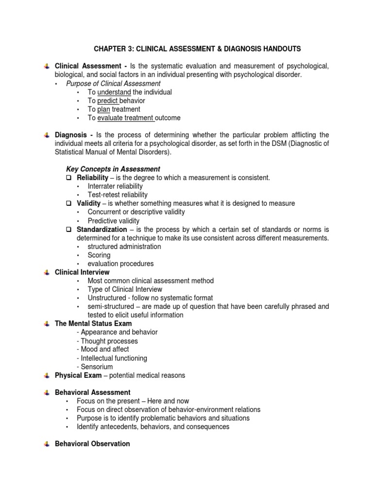 Chapter 3: Clinical Assessment & Diagnosis Handouts: Key Concepts in ...