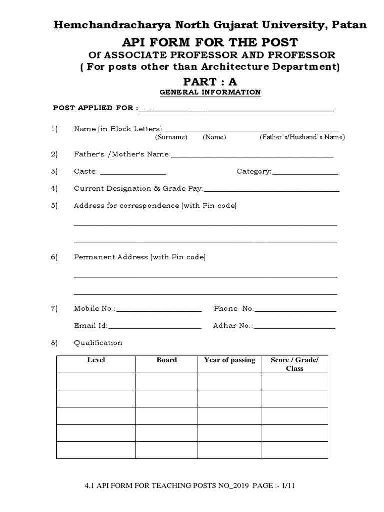 API - Form For Teaching Posts No - 2019 | PDF | Thesis | Behavior ...